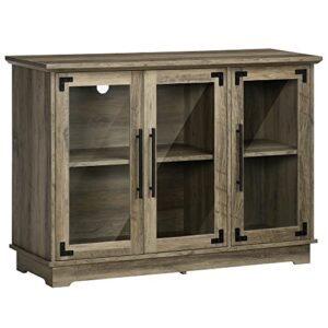 homcom farmhouse sideboard, buffet cabinet with glass door, credenza, distressed grey