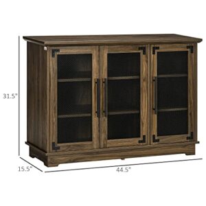 HOMCOM Farmhouse Sideboard, Buffet Cabinet with Adjustable Shelves and Wire Mesh Door, Credenza, Walnut