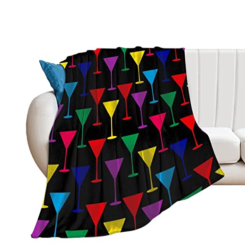 Color Martini Glass Funny Flannel Throw Blanket Soft Lightweight Blankets for Sofa Couch Bedroom