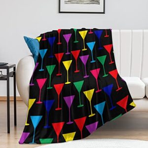 Color Martini Glass Funny Flannel Throw Blanket Soft Lightweight Blankets for Sofa Couch Bedroom