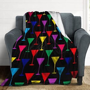 Color Martini Glass Funny Flannel Throw Blanket Soft Lightweight Blankets for Sofa Couch Bedroom