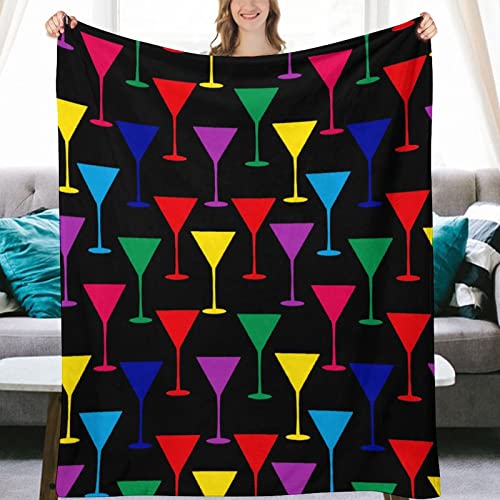 Color Martini Glass Funny Flannel Throw Blanket Soft Lightweight Blankets for Sofa Couch Bedroom