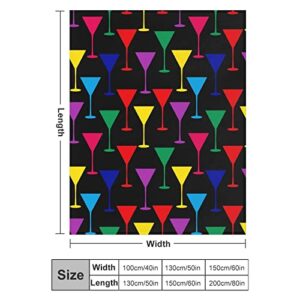 Color Martini Glass Funny Flannel Throw Blanket Soft Lightweight Blankets for Sofa Couch Bedroom