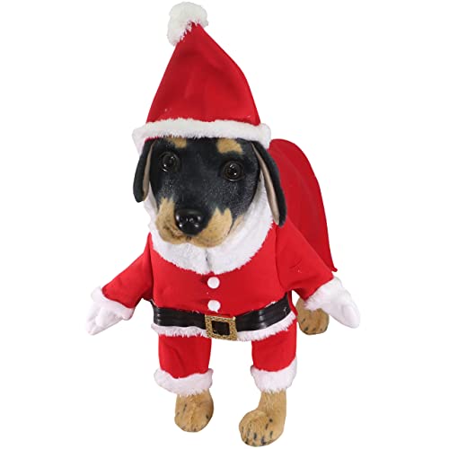 Ornaous Cute Dog Cat Christmas Santa Claus Costume, Pet Xmas Cosplay Dress, Puppy Fleece Warm Outfit for Holiday（L Size）