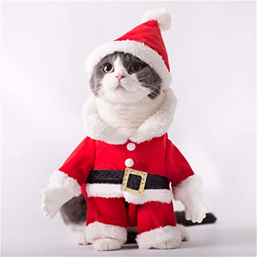 Ornaous Cute Dog Cat Christmas Santa Claus Costume, Pet Xmas Cosplay Dress, Puppy Fleece Warm Outfit for Holiday（L Size）