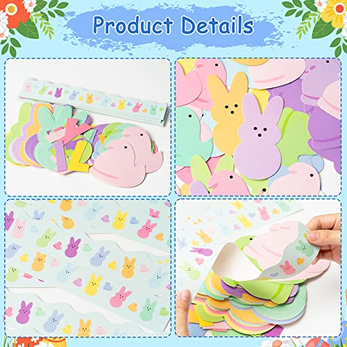 119Pcs Easter Chick Bunny Bulletin Board Decoration Cutouts Set Contain Chick, Bunny, Candy Bunny Chick Border with Characters About Easter Character Happy Easter and Classroom Decoration