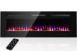 uthfy 50" electric fireplace,1500w recessed & wall mounted fireplace heater & linear fireplace,6 flame colors & 9 ember bed colors,remote control,8h timer,adjustable thermostat, black (hy-hw50)