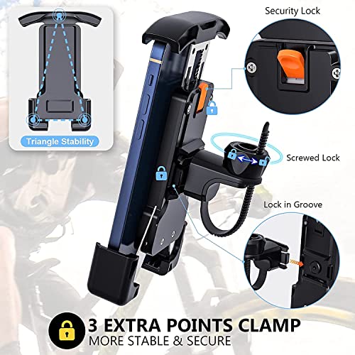 Asunby Bike Phone Holder Motorcycle Phone Mount Motorcycle Handlebar Cell Phone Clamp Scooter Phone Clip for iPhone 14 Plus / Pro Max, 13 Pro Max, S9, S10 and More 4.7" - 6.8" Smartphones