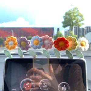 cute swaying flowers-car ornaments, cute cartoon bobblehead flowers decoration, couple cute ornaments for car, swinging car hanging ornament,car ornaments for dashboard (7pcs)