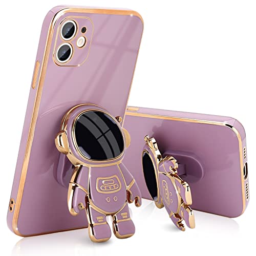 Pepmune Compatible with iPhone 12 Case Cute 3D Astronaut Stand Design Camera Protection Shockproof Soft Back Cover for Apple iPhone 12 Phone Case Purple