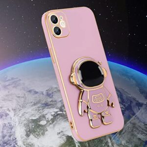 Pepmune Compatible with iPhone 12 Case Cute 3D Astronaut Stand Design Camera Protection Shockproof Soft Back Cover for Apple iPhone 12 Phone Case Purple