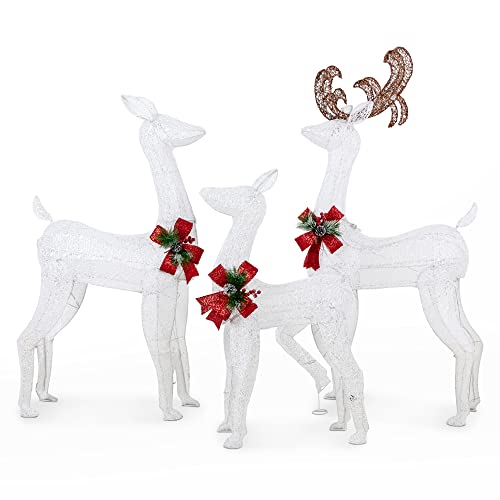 Shintenchi 3-Piece LED Lighted Christmas Deer Outdoor Yard Decorations, 3D Super Large Christmas Reindeer Decor, Outdoor Lighted Holiday Deer with 360 LED Displays for Front Yards Garden Lawn Patio