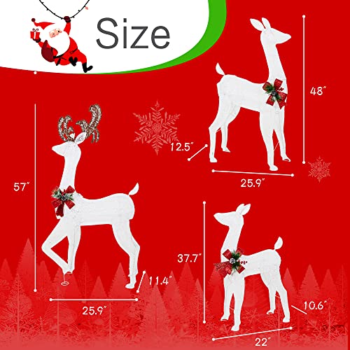 Shintenchi 3-Piece LED Lighted Christmas Deer Outdoor Yard Decorations, 3D Super Large Christmas Reindeer Decor, Outdoor Lighted Holiday Deer with 360 LED Displays for Front Yards Garden Lawn Patio