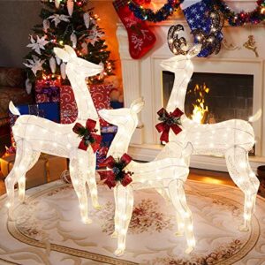 Shintenchi 3-Piece LED Lighted Christmas Deer Outdoor Yard Decorations, 3D Super Large Christmas Reindeer Decor, Outdoor Lighted Holiday Deer with 360 LED Displays for Front Yards Garden Lawn Patio