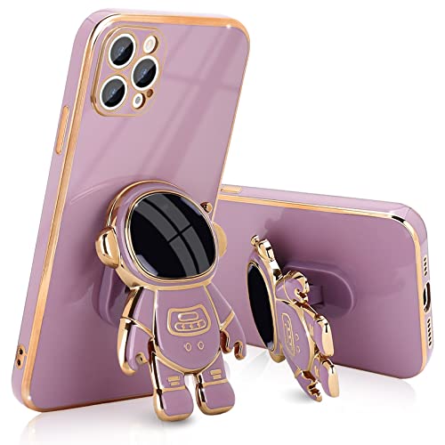 Pepmune Compatible with iPhone 12 Pro Max Case Cute 3D Astronaut Stand Design Camera Protection Shockproof Soft Back Cover for Apple iPhone 12 Pro Max Phone Case Purple