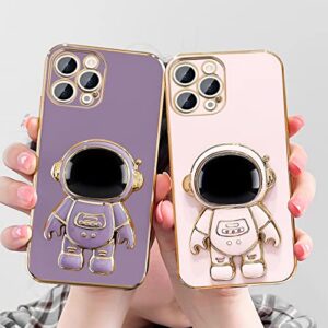 Pepmune Compatible with iPhone 12 Pro Max Case Cute 3D Astronaut Stand Design Camera Protection Shockproof Soft Back Cover for Apple iPhone 12 Pro Max Phone Case Purple