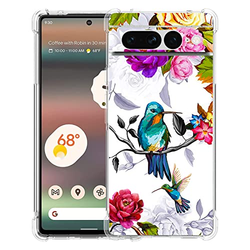 Beaucov Pixel 7 Pro Case, Hummingbird in Flowers Bird Drop Protection Shockproof Case TPU Full Body Protective Scratch-Resistant Cover for Google Pixel 7 Pro