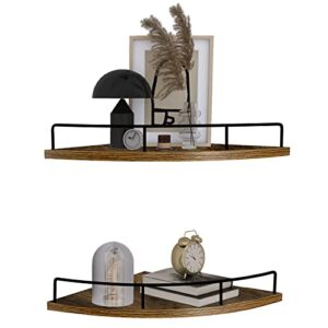 yelinkws corner shelf wall mount,set of 2 floating corner shelves, corner wall shelves with fence,rustic corner floating shelves,wood corner shelves(12inch)