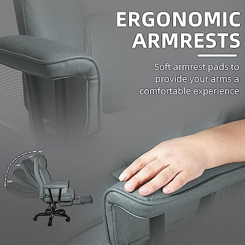 Toszn Reclining Executive Office Chair with Footrest, High Back Big and Tall Office Chair 400lbs Wide Seat 180° Backrest, Ergonomic Leather Managerial Desk Office Chair for Heavy People, Grey Green