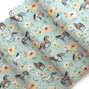 Mint Floral Wild Horses Printed Liverpool Bullet Fabric Textured Knit 4 Way Stretch - 6" Strip