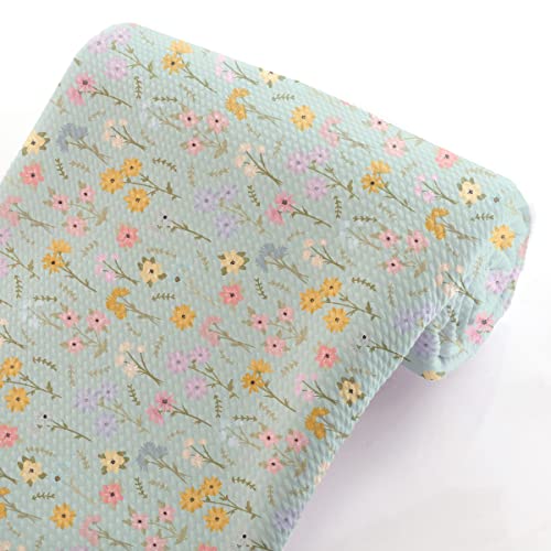 Aqua Wildflower Mix Floral Liverpool Bullet Fabric Textured Knit 4 Way Stretch - 6" Strip