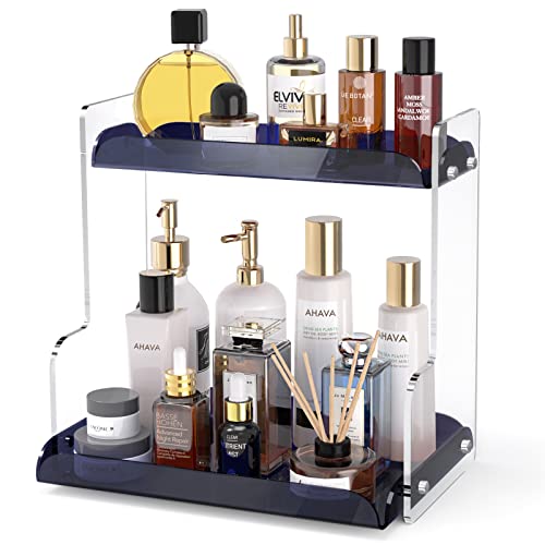 PEKVIZK 2 Tier Bathroom Countertop Organizer, Acrylic Vanity Tray for Spice Rack, Storage Shelf, Cosmetic & Make-up Storage, Under Sink Organizer for Bathroom, Kitchen, Living Room, Bedroom