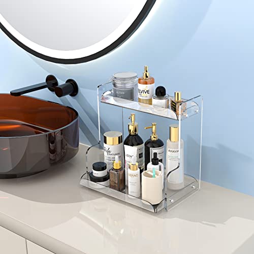 PEKVIZK 2 Tier Bathroom Countertop Organizer, Acrylic Vanity Tray for Spice Rack, Storage Shelf, Cosmetic & Make-up Storage, Under Sink Organizer for Bathroom, Kitchen, Living Room, Bedroom