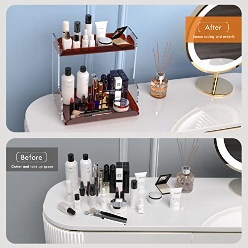 PEKVIZK 2 Tier Bathroom Countertop Organizer, Acrylic Vanity Tray for Spice Rack, Storage Shelf, Cosmetic & Make-up Storage, Under Sink Organizer for Bathroom, Kitchen, Living Room, Bedroom