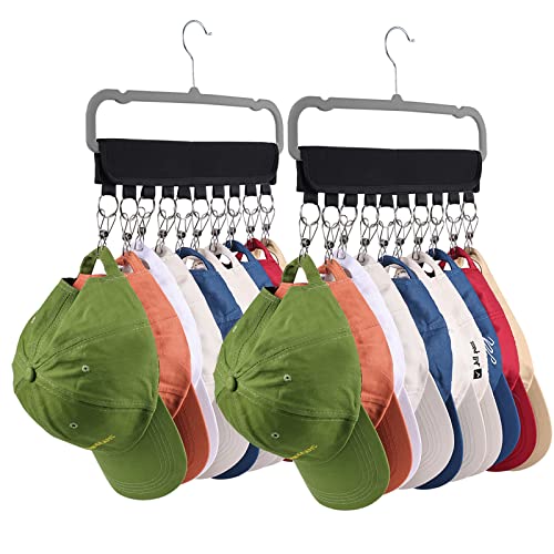 Letohoumia Hat Racks for Baseball Caps (Hangers Included), 2 Pack Baseball Hat Organizer Hanger for Closet, Hat Storage Rack with 20 Clips for Men Boy Women Christmas Gifts