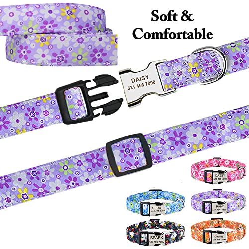 YLrank Personalized Dog Collars - Floral Custom Dog Collar with Engraved ID Name and Phone Number - Customized Dog Collars for Puppy Small Medium Large X-Large Boy Girl Dogs (Pack of 1)