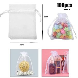 FOBGEL 100 Pcs White Organza Bags 2.8x3.5 (7x9cm), Drawstring Jewelry Gift Bag, Small Gift Bag, For Party, Jewelry, Christmas, Lavender, Festival, Bathroom Soaps, Makeup, Organza Favor Bags