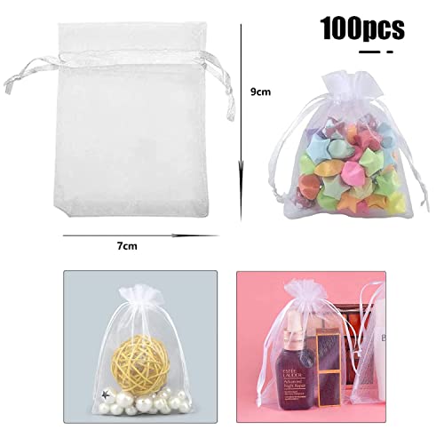 FOBGEL 100 Pcs White Organza Bags 2.8x3.5 (7x9cm), Drawstring Jewelry Gift Bag, Small Gift Bag, For Party, Jewelry, Christmas, Lavender, Festival, Bathroom Soaps, Makeup, Organza Favor Bags