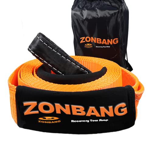 Tow Strap, 3in x 8ft Recovery Tow Straps, 30000LBS Break Strength (Lab Tested) Heavy Duty ATV Snowmobil Tow Strap by ZONBANG