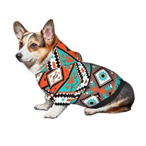 Small Pet Sweaters with Hat Colorful-Navajo-Pattern-Aztec Cat Puppy Hoodie Pet Hooded Coat Small