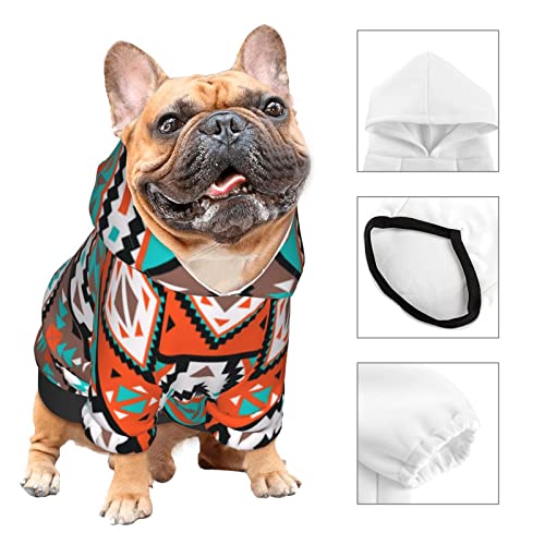 Small Pet Sweaters with Hat Colorful-Navajo-Pattern-Aztec Cat Puppy Hoodie Pet Hooded Coat Small