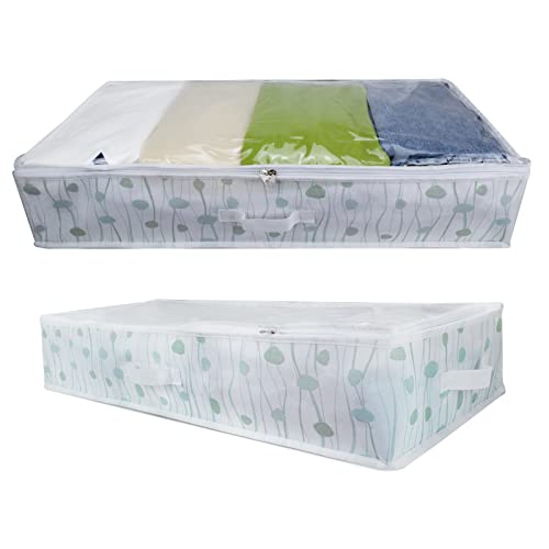 KANCNT Underbed Storage Bag with Clear Window, Clothes Organizers with 3 Reinforced handles,Foldable Storage Containers for Shoes,Clothes,Blanket,Bedding,Toys(2 Pack)