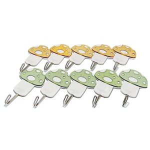 wall hooks 5lb(max) cute mushroom single prong hangers,waterproof and oilproof,bathroom kitchen heavy duty self adhesive hooks,10 pack