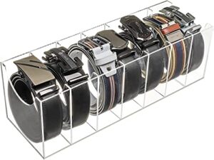 sefihome belt storage organizer, 7 compartments acrylic belt organizer, clear belt holder for closet, belt holder for tie, bow tie, wallets, watches, makeup, jewelry