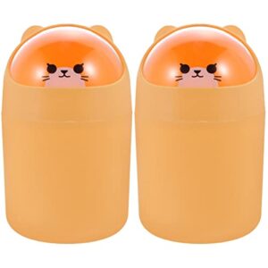 cabilock 2pcs home plastic wastebasket container brush cute holder bin table shape tiny can rubbish cartoon yellow tabletop makeup garbage mini desktop trash bathroom small living lovely