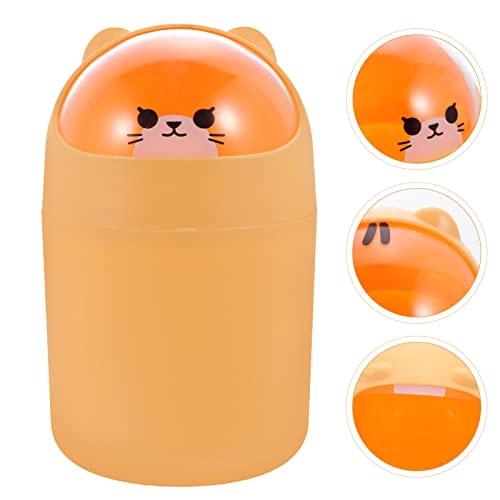 Cabilock 2pcs Home Plastic Wastebasket Container Brush Cute Holder Bin Table Shape Tiny Can Rubbish Cartoon Yellow Tabletop Makeup Garbage Mini Desktop Trash Bathroom Small Living Lovely