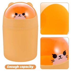 Cabilock 2pcs Home Plastic Wastebasket Container Brush Cute Holder Bin Table Shape Tiny Can Rubbish Cartoon Yellow Tabletop Makeup Garbage Mini Desktop Trash Bathroom Small Living Lovely