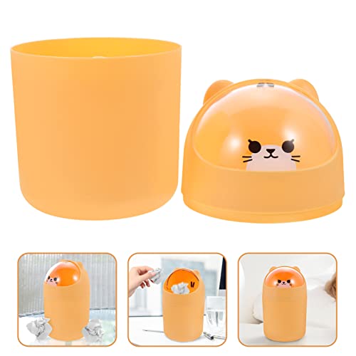 Cabilock 2pcs Home Plastic Wastebasket Container Brush Cute Holder Bin Table Shape Tiny Can Rubbish Cartoon Yellow Tabletop Makeup Garbage Mini Desktop Trash Bathroom Small Living Lovely