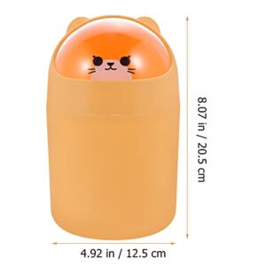 Cabilock 2pcs Home Plastic Wastebasket Container Brush Cute Holder Bin Table Shape Tiny Can Rubbish Cartoon Yellow Tabletop Makeup Garbage Mini Desktop Trash Bathroom Small Living Lovely