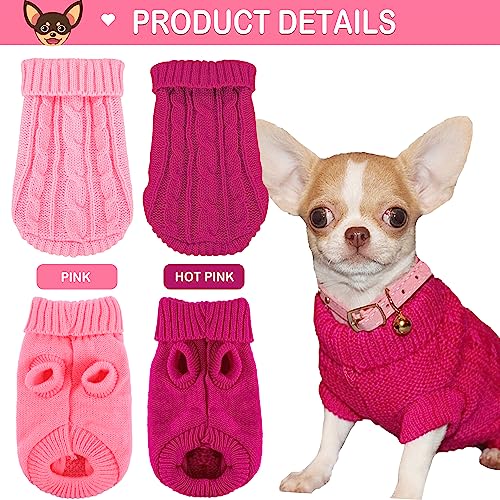 Set of 2 Dog Clothes for Small Dogs Girl Boy Turtleneck Knitted Chihuahua Sweater, Girl Dog Clothes, Red Cute Pet Knitwear Sweaters Soft Puppy Cold Weather Outfits Doggie Cat Clothing (XX-Small)