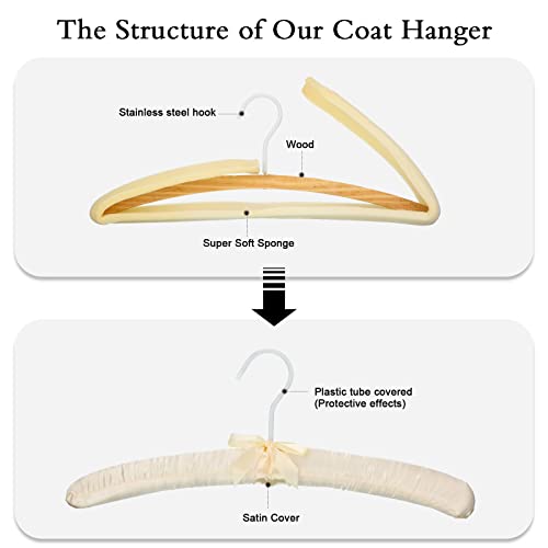 36 Pack Women Padded Hangers Bulk Satin Padded Sweater Hangers No Shoulder Bump 15.2 Inch Anti Slip Wooden Foam Silk Hangers for Wedding Dress Covered Coat Clothes Suits Lingerie, 4 Colors