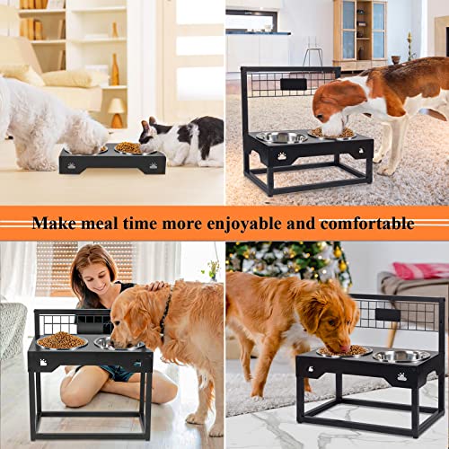 Ronjnndc Elevated Dog Bowls Raised Bowls with 4 Heights Adjustable Raised Dog Bowls Stand Feeder with Name Tag and 2 Stainless Bowls for Large Medium Small Dogs Pets