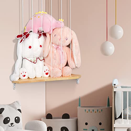 Telihel Stuffed Animal Storage Wood Soft Toy Shelf with Adjustable Length Large Corner Plush Toys Holder for Nursery Play Room Bedroom Kid Room (Natural)