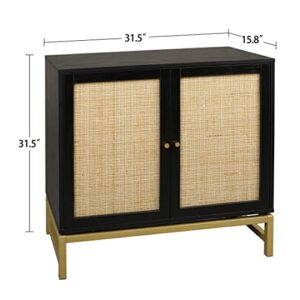 Goujxcy 2Pcs Rattan Sideboard Buffet Cabinet, Kitchen Storage Cabinet with Rattan Decorated Doors, Liquor Cabinet, Dining Room, Hallway, Cupboard Console Table, Accent Cabinet (Black1-2Pcs)