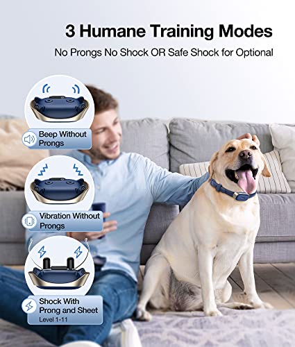 Bousnic Dog Training Collar - Shock Collar for Large Medium Dogs (15-140Lbs) with 2000ft Remote Waterproof Rechargeable E-Collar with Beep Vibration Safe Shock Modes, No Prongs No Shock for Optional