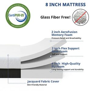 2 in 1 Twin Mattress, 8 inch Memory Foam Mattress, Medium Firm Bed Mattress with Cover, Bed-in-a-Box (White)